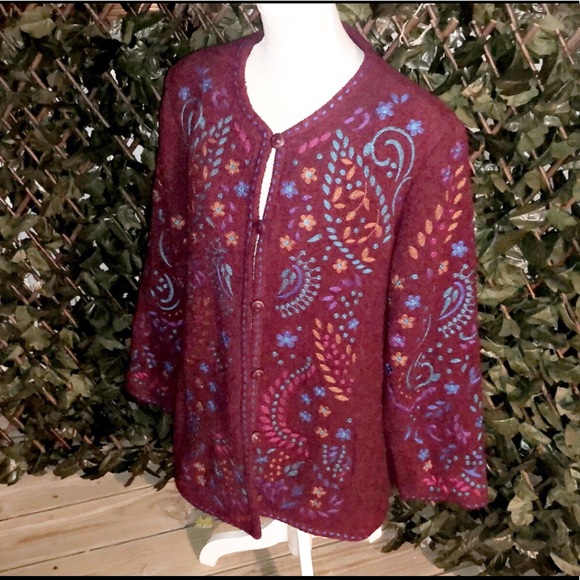 Jackets & Coats | Boho Paisley Print Embroidered Burgundy Coat | Poshmark